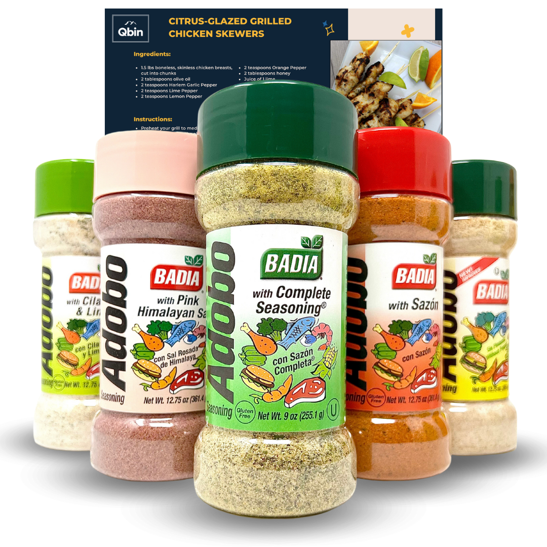Badia Adobo Seasoning Bundle - QBIN Recipe Card - Variety Pack of 5 ...