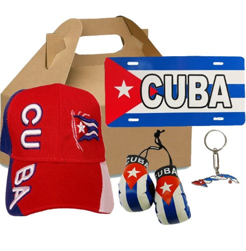 Cuban Flag Kit. Cap, Key RIng Mini Boxing and plate – QbinFresh
