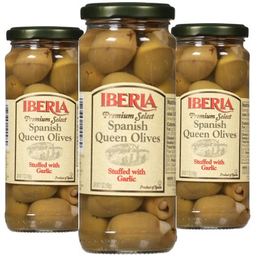 Iberia Spanish Queen Olives Stuffed with Garlic 7 oz Pack of 3 ...