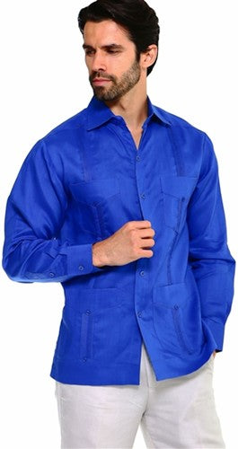 Cuban Style Guayabera Shirt for Men, Traditional Cut -Long Sleeve, Lin ...