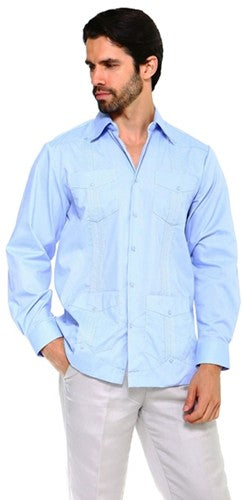 Cuban Style Guayabera Shirt for Men, Traditional Cut -Long Sleeve, Pol ...